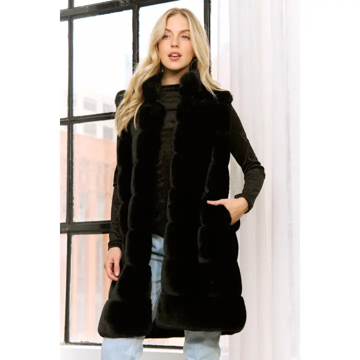 Sweet Generis Women's Long Furry Tiered High Neck Puffer Vest – SOLE ...